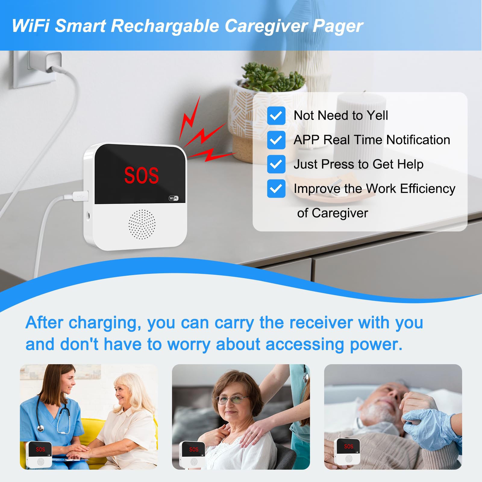 CallTou Smart WiFi Caregiver Pager: Instant Alerts Anywhere for ...