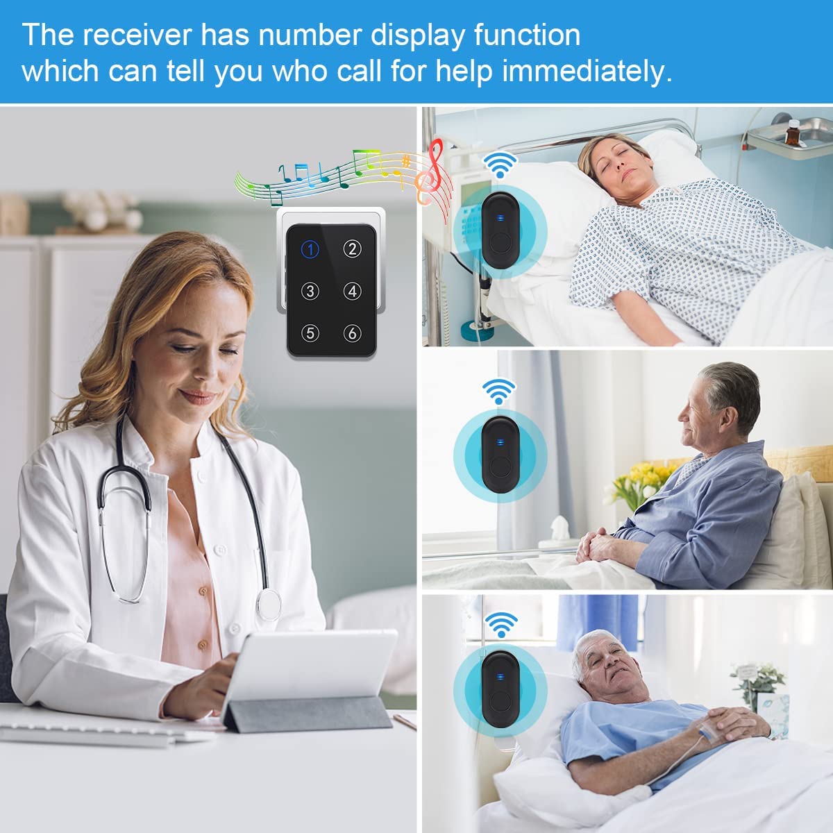 CallToU Wireless Caregiver Pager 500Ft Range with LED Number Display