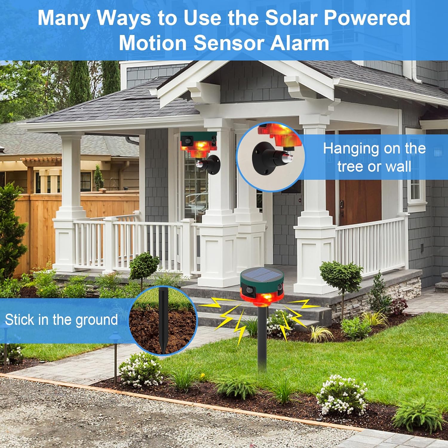 CallTou Solar Outdoor Alarm Motion Sensor 360° Detection, 13 Sounds ...