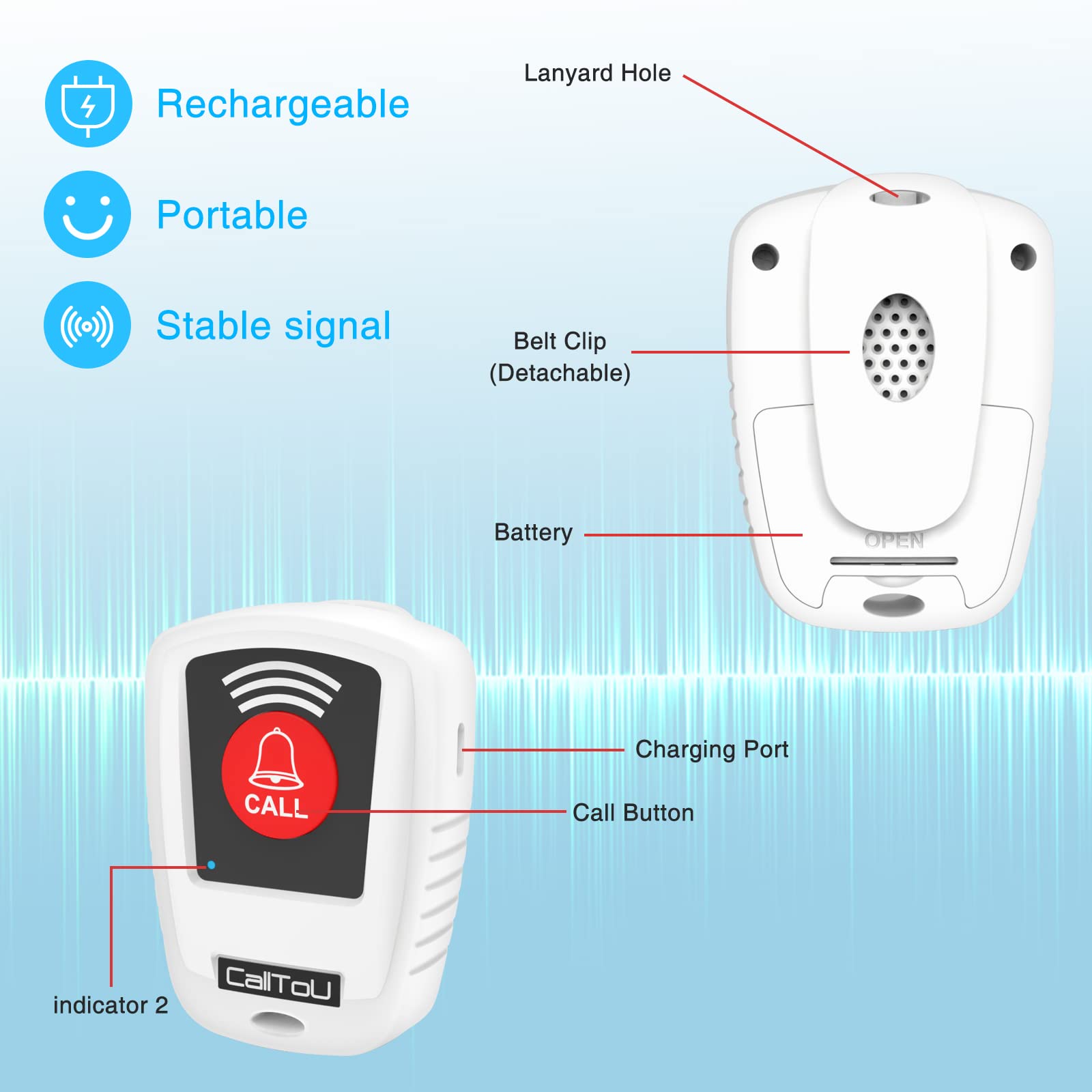 CallToU Wireless Caregiver Pager with Hangable Transmitters