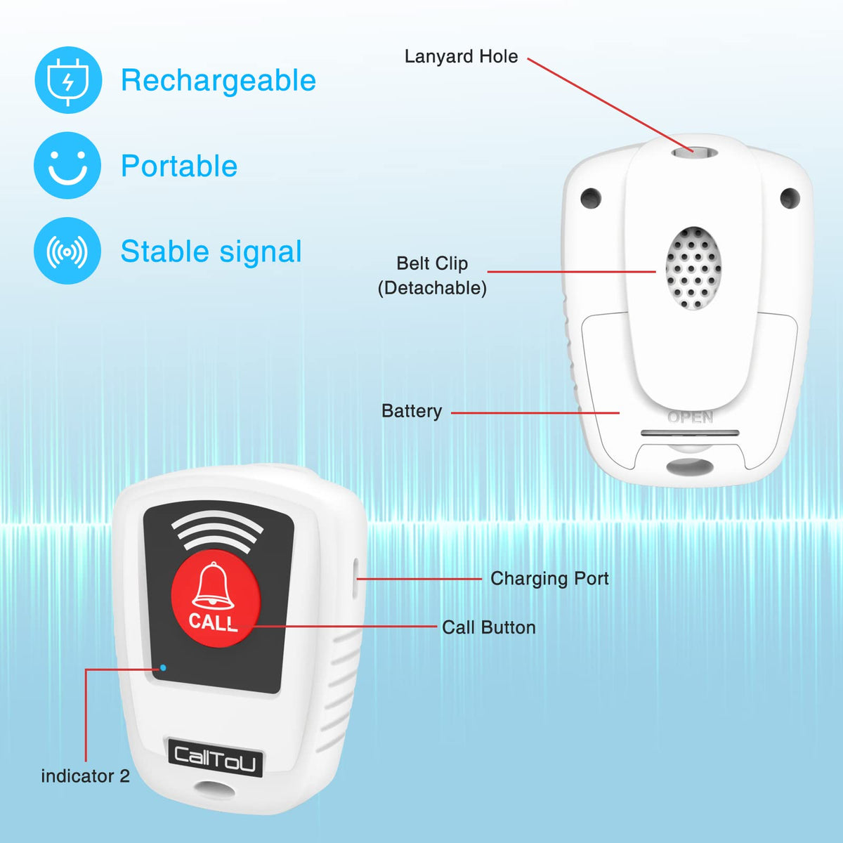 CallToU Wireless Caregiver Pager with Hangable Transmitters