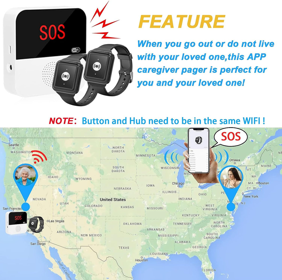 CallTou WiFi Caregiver Pager Call Button Nurse Call System Emergency ...