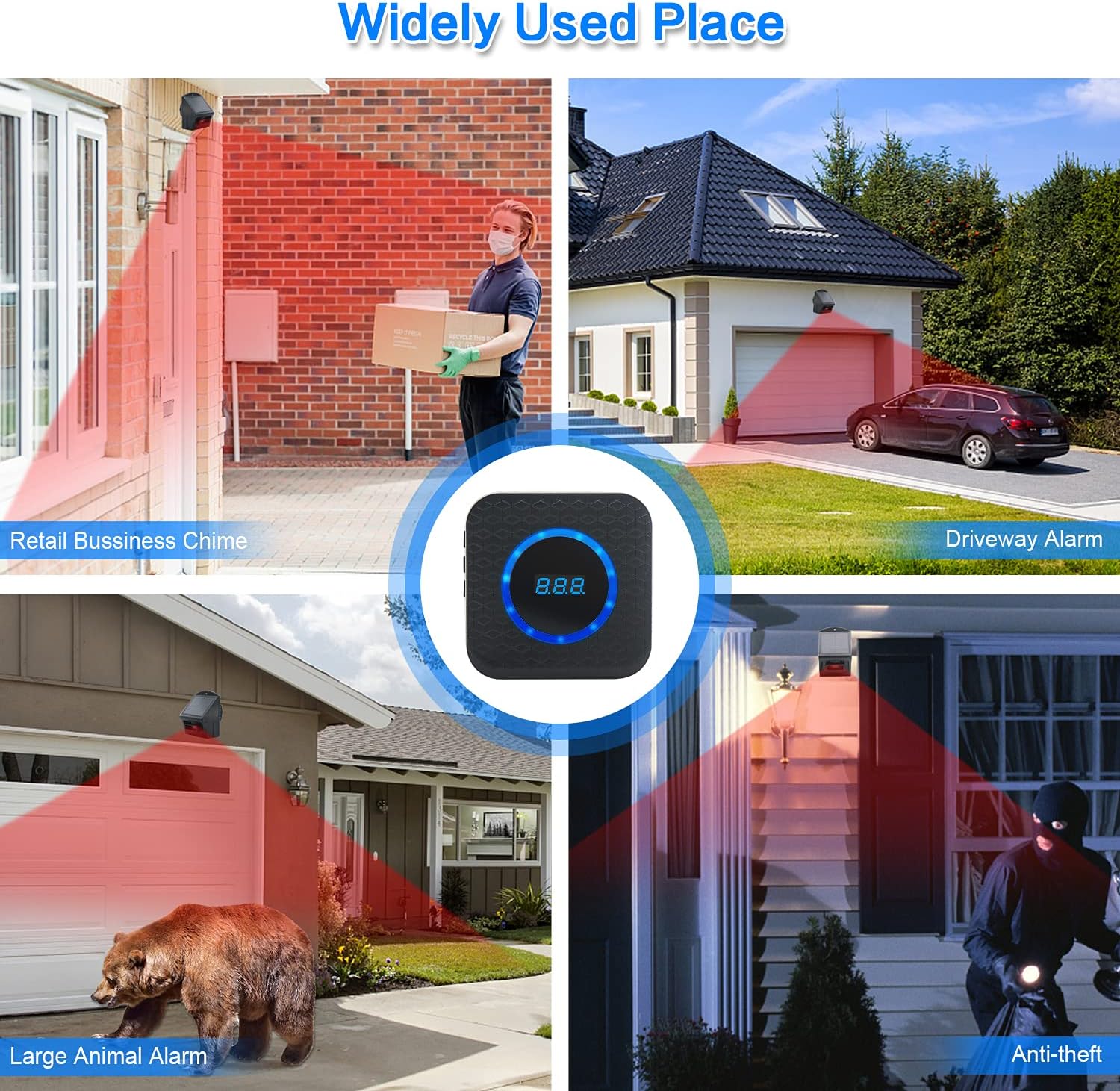 CallTou Solar Driveway Alarm System - Wireless Security Alert with Long ...