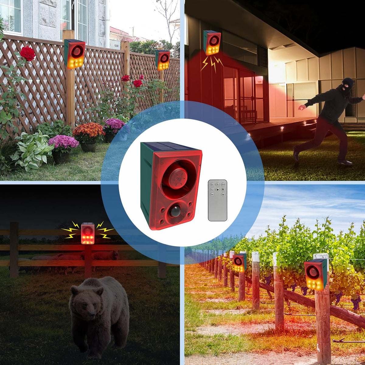 CallTou Solar Motion Sensor Alarm|130db, Dog Barking & Gunshot Sounds ...