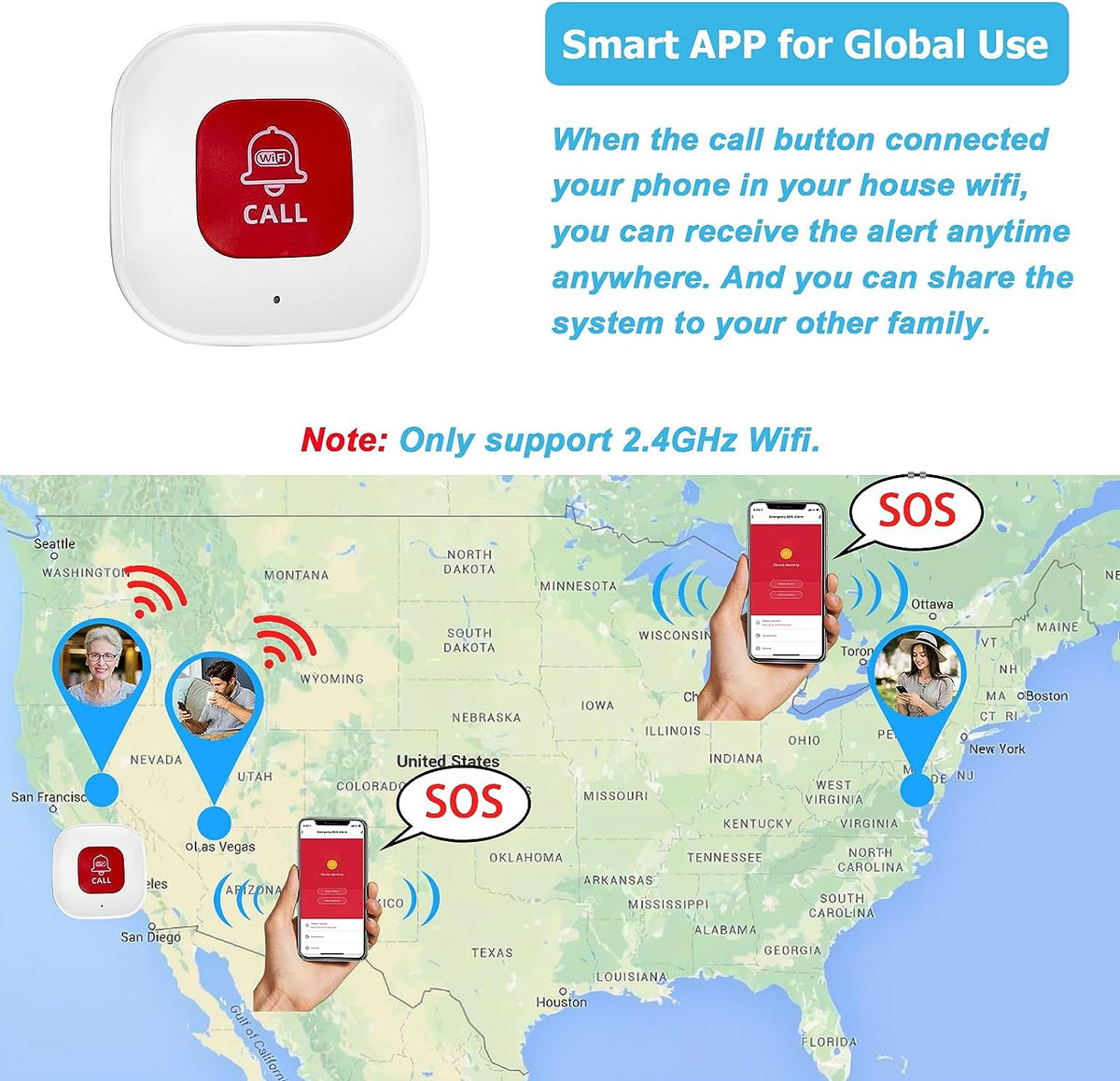 CallTou Wireless Caregiver Pager with SOS Button: No Monthly Fees for ...
