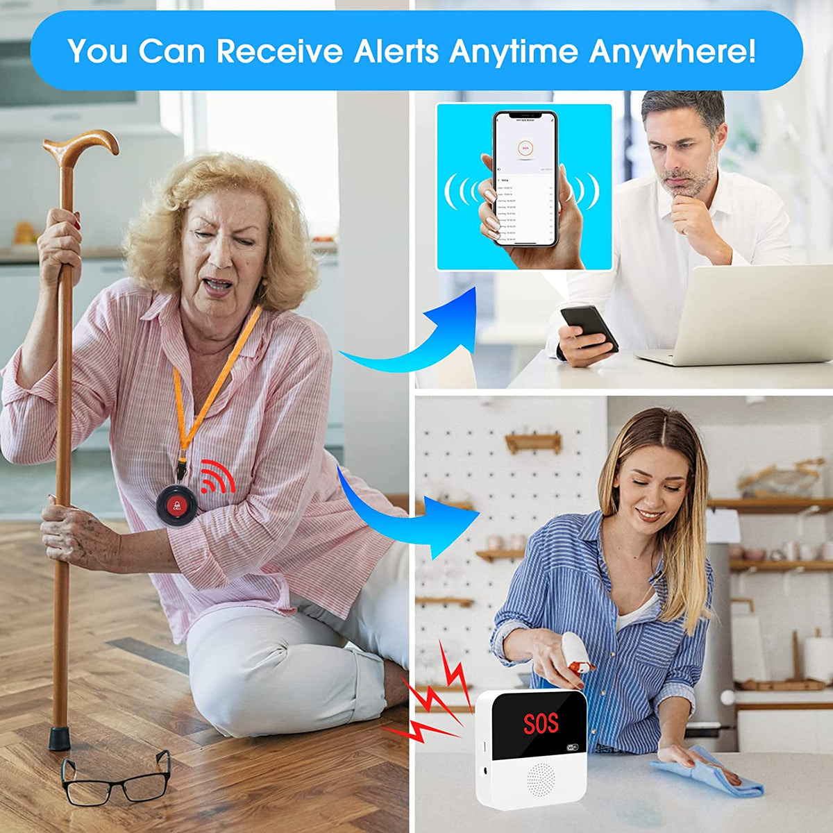 CallToU Fall Alert Device for Elderly Patient Seniors Disabled