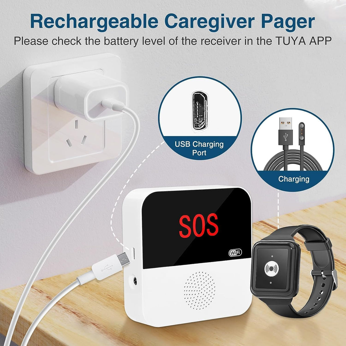 CallTou Smart WiFi Caregiver Pager System with Emergency Call Button a ...